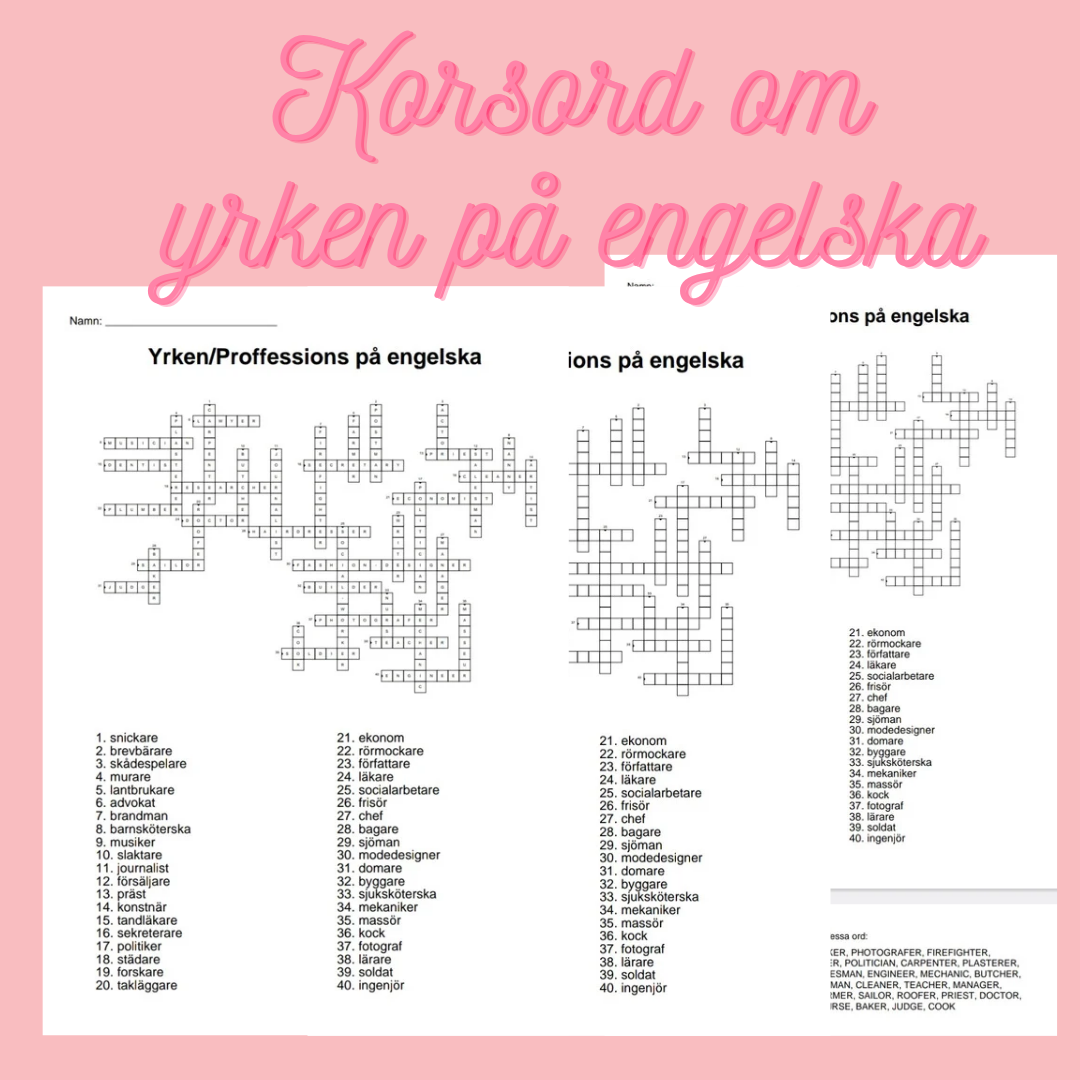 Korsord och ordsök om yrken på engelska | Teach Academy