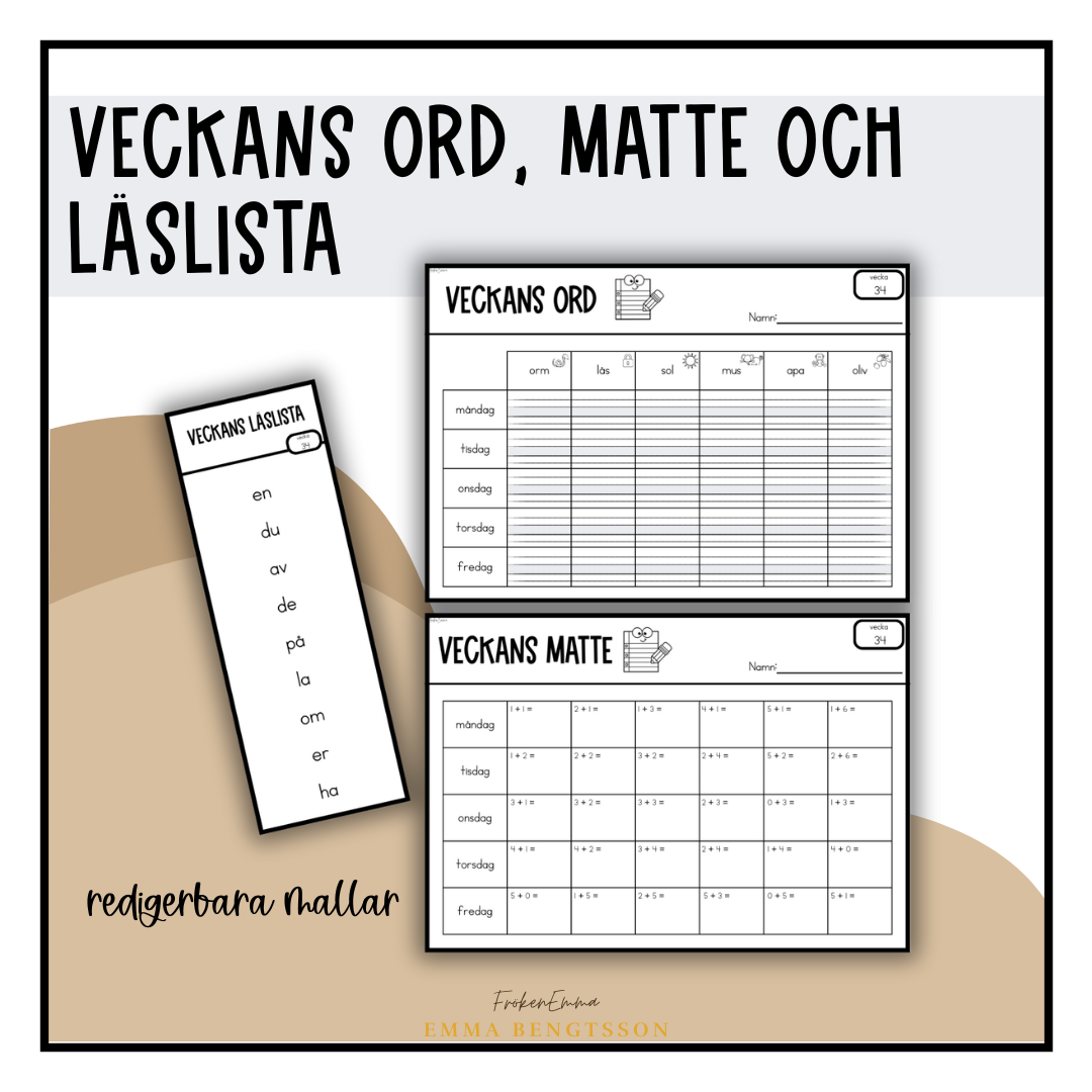 Veckans ord, matte och läslista | Teach Academy