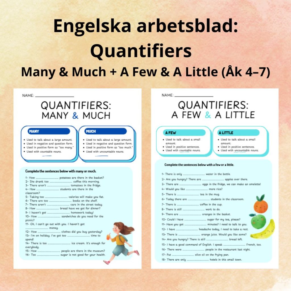 Engelska arbetsblad: Quantifiers – Many & Much + A Few & A Little (Åk 4 ...