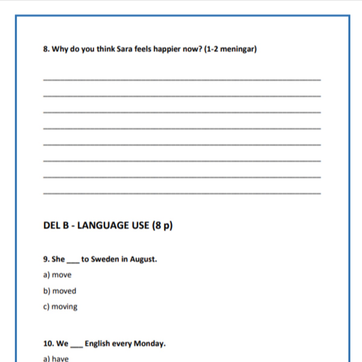 Mini-kartläggning engelska åk 4 – Reading, writing & grammar (Höst ...