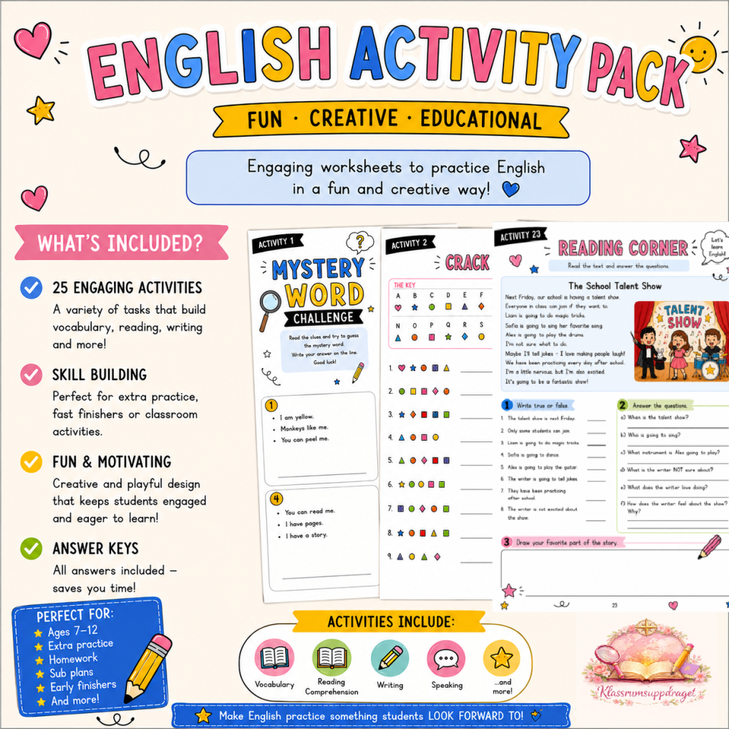 ENGLISH ACTIVITY PACK – Fast Finishers & Creative English Activities ...